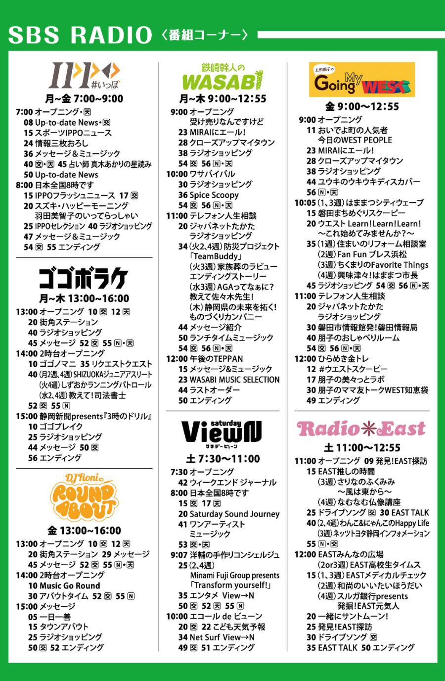 SBSラジオ番組表 番組コーナー紹介｜SBSラジオ [静岡放送]-アットエス